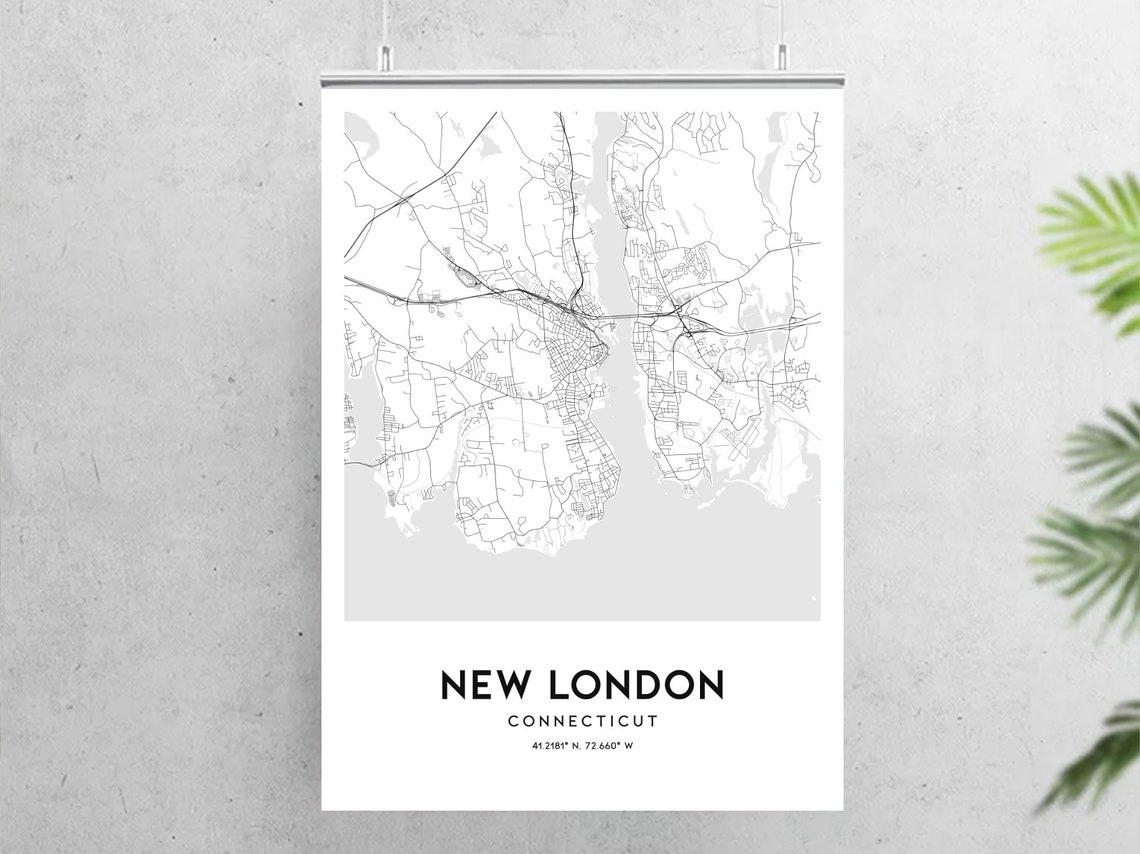 New London Map Print New London Map Poster Wall Art Ct City | Etsy