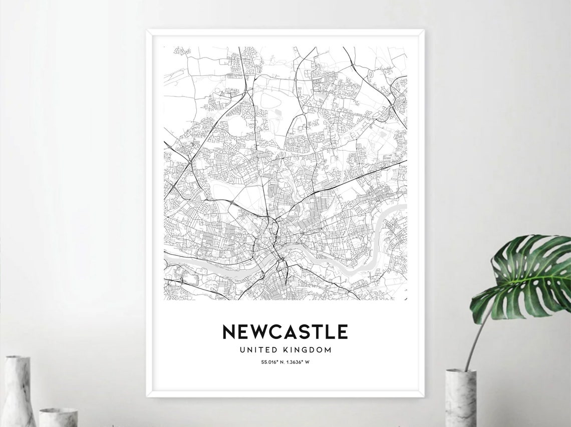 Newcastle Map Print, Newcastle Map Poster Wall Art, Newcastle City Map ...