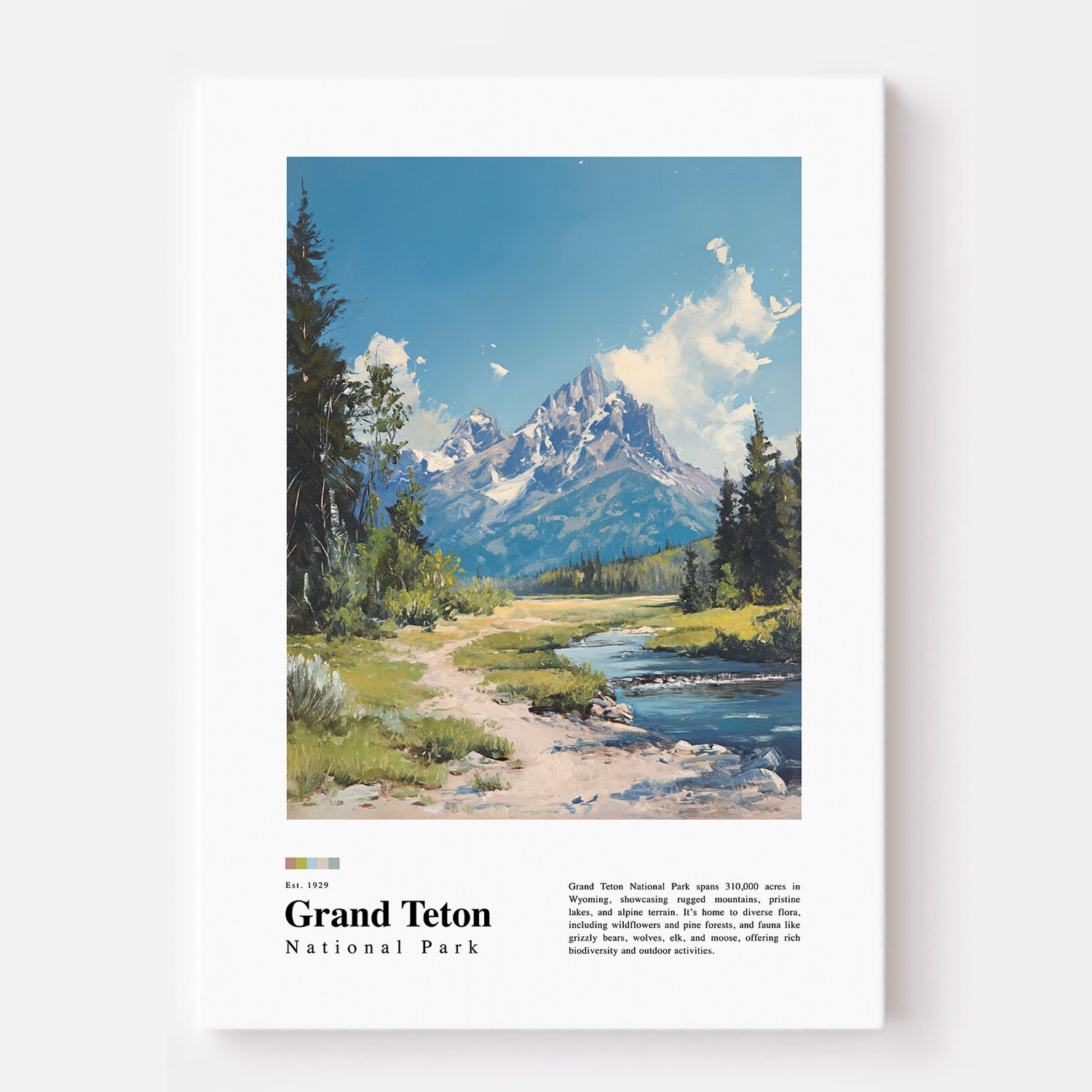 Grand Teton National Park Poster Grand Teton Travel Print Painting ...