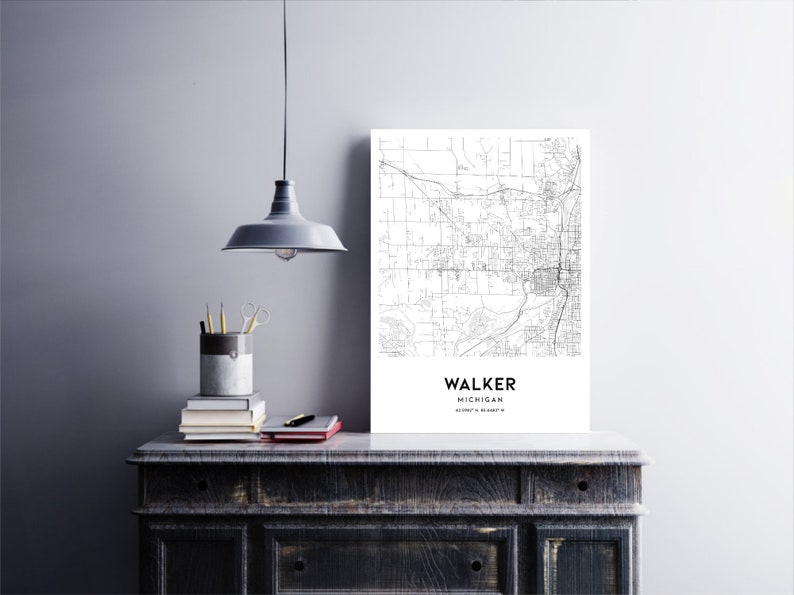 Walker Map Print, Walker Map Poster Wall Art, Mi City Map, Michigan ...