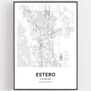 Estero Map Print Estero Map Poster Wall Art Fl City Map | Etsy