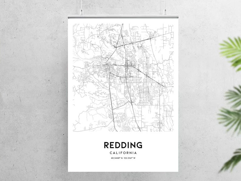 Redding Map Print Redding Map Poster Wall Art Ca City Map | Etsy