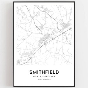 Smithfield Map Print Smithfield Map Poster Wall Art Nc City | Etsy