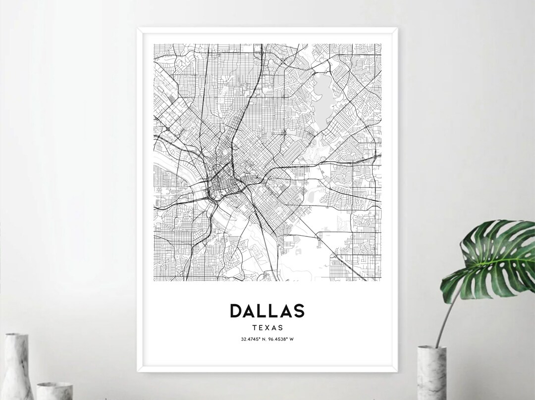 Dallas Map Print, Dallas Map Poster Wall Art, Tx City Map, Texas Print ...