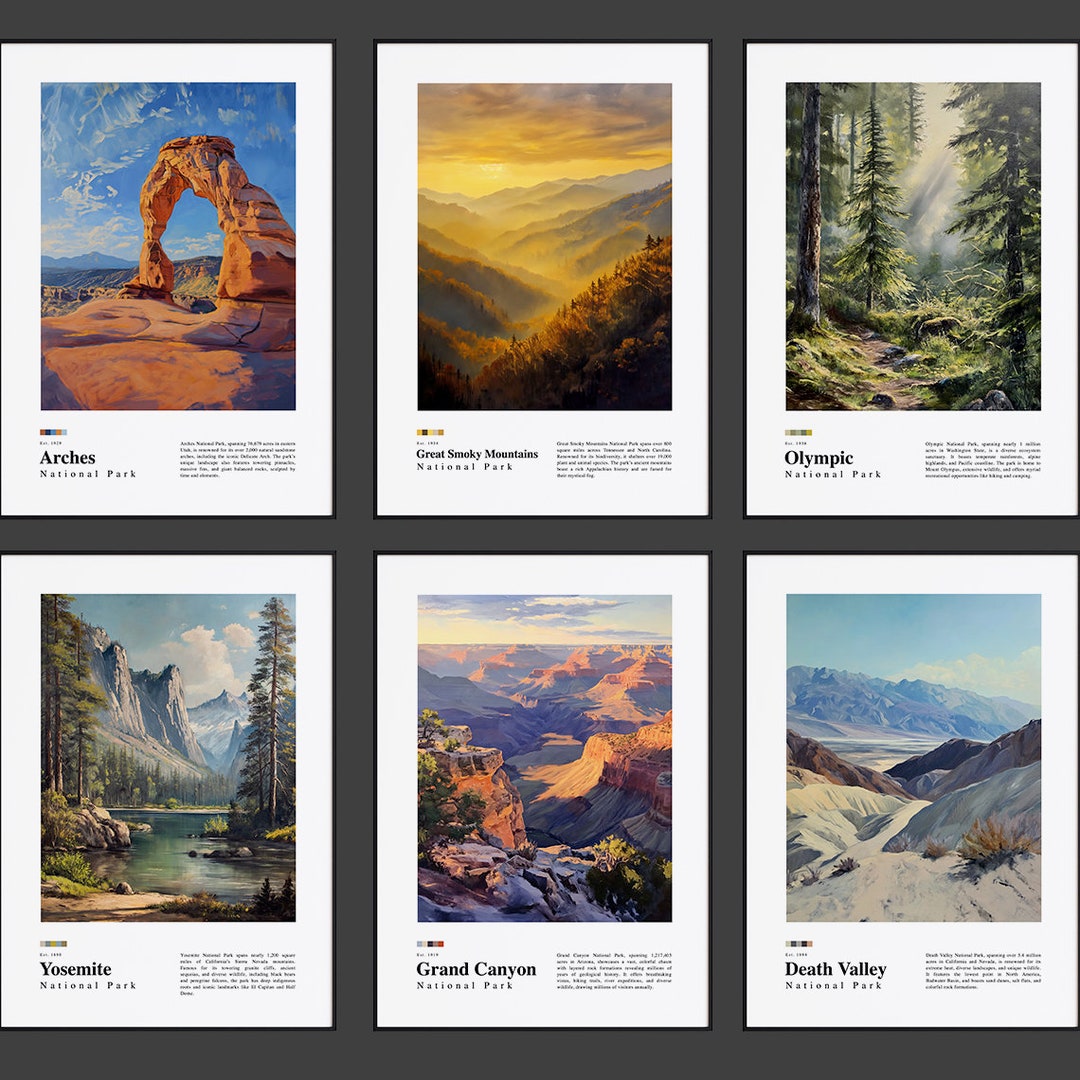National Park Poster Set of 6 Park Print Painting Style Park Posters ...