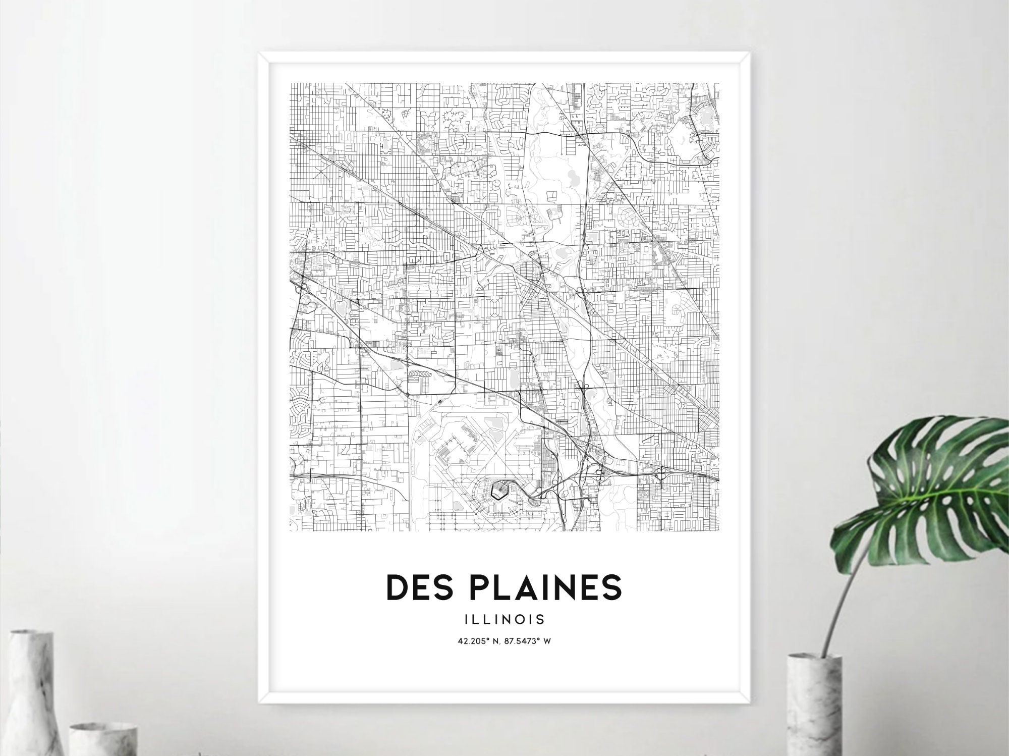 Des Plaines Map Print, Des Plaines Map Poster Wall Art, Il City Map ...