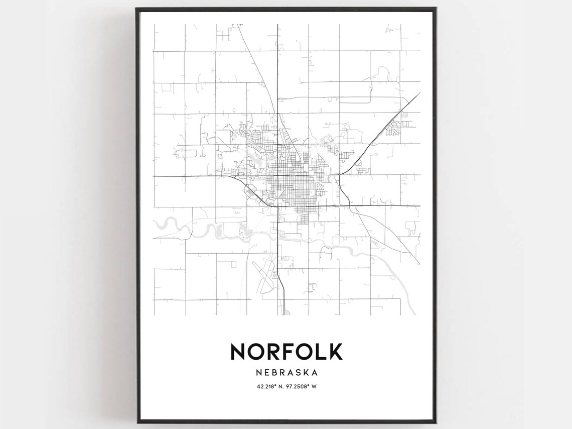 Norfolk Map Print Norfolk Map Poster Wall Art Ne City Map | Etsy