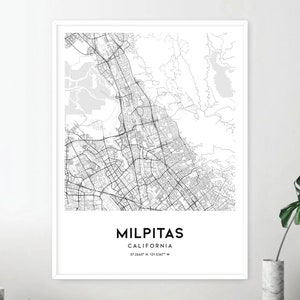 Milpitas Map Print, Milpitas Map Poster Wall Art, Ca City Map ...