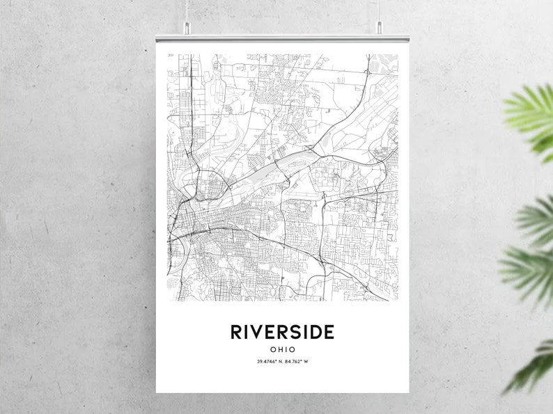 Riverside Map Print Riverside Map Poster Wall Art Oh City | Etsy