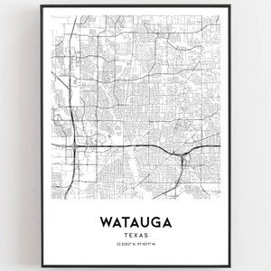 Watauga Map Print Watauga Map Poster Wall Art Tx City Map | Etsy