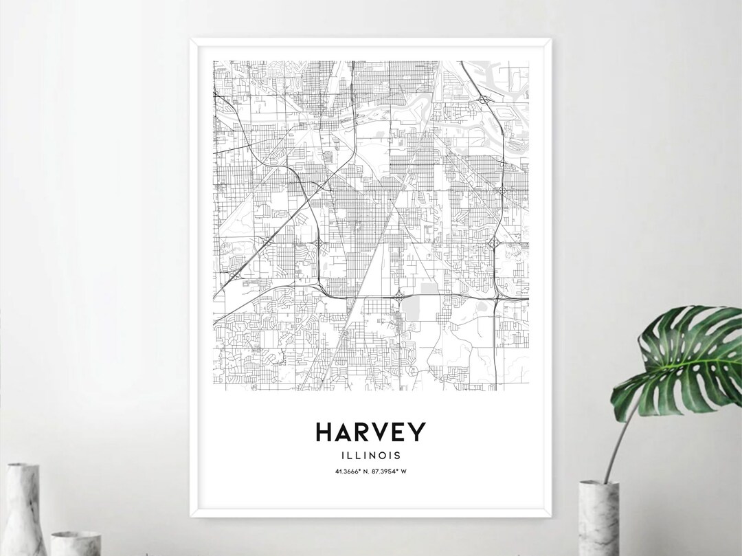 Harvey Map Print, Harvey Map Poster Wall Art, Il City Map, Illinois ...