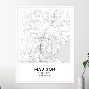 Madison Map Print Madison Map Poster Wall Art Ms City Map - Etsy