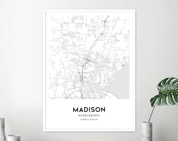 Madison Map Print, Madison Map Poster Wall Art, Ms City Map ...