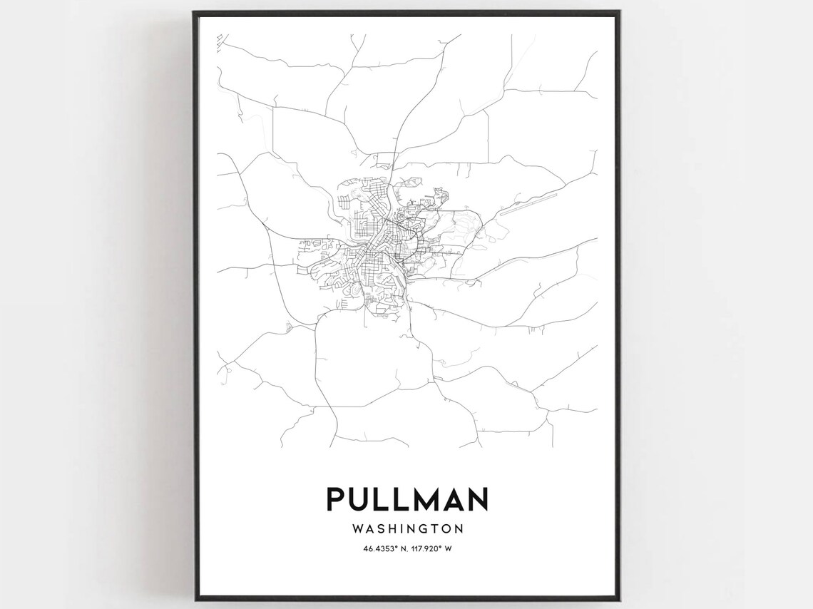 Pullman Map Print Pullman Map Poster Wall Art Wa City Map | Etsy
