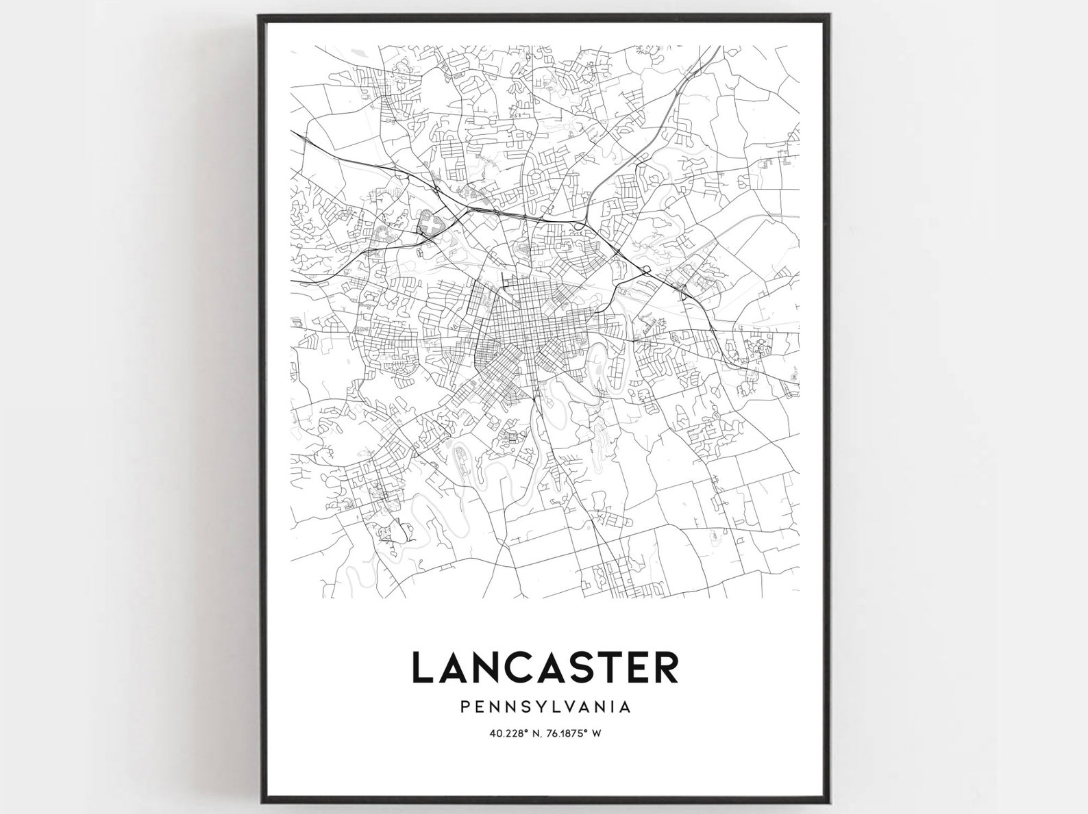 Lancaster Map Print Lancaster Map Poster Wall Art Pa City | Etsy