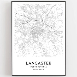 Lancaster Map Print Lancaster Map Poster Wall Art Pa City | Etsy