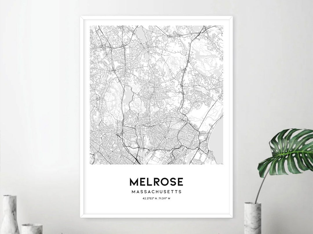 Melrose Map Print Melrose Map Poster Wall Art Ma City Map - Etsy
