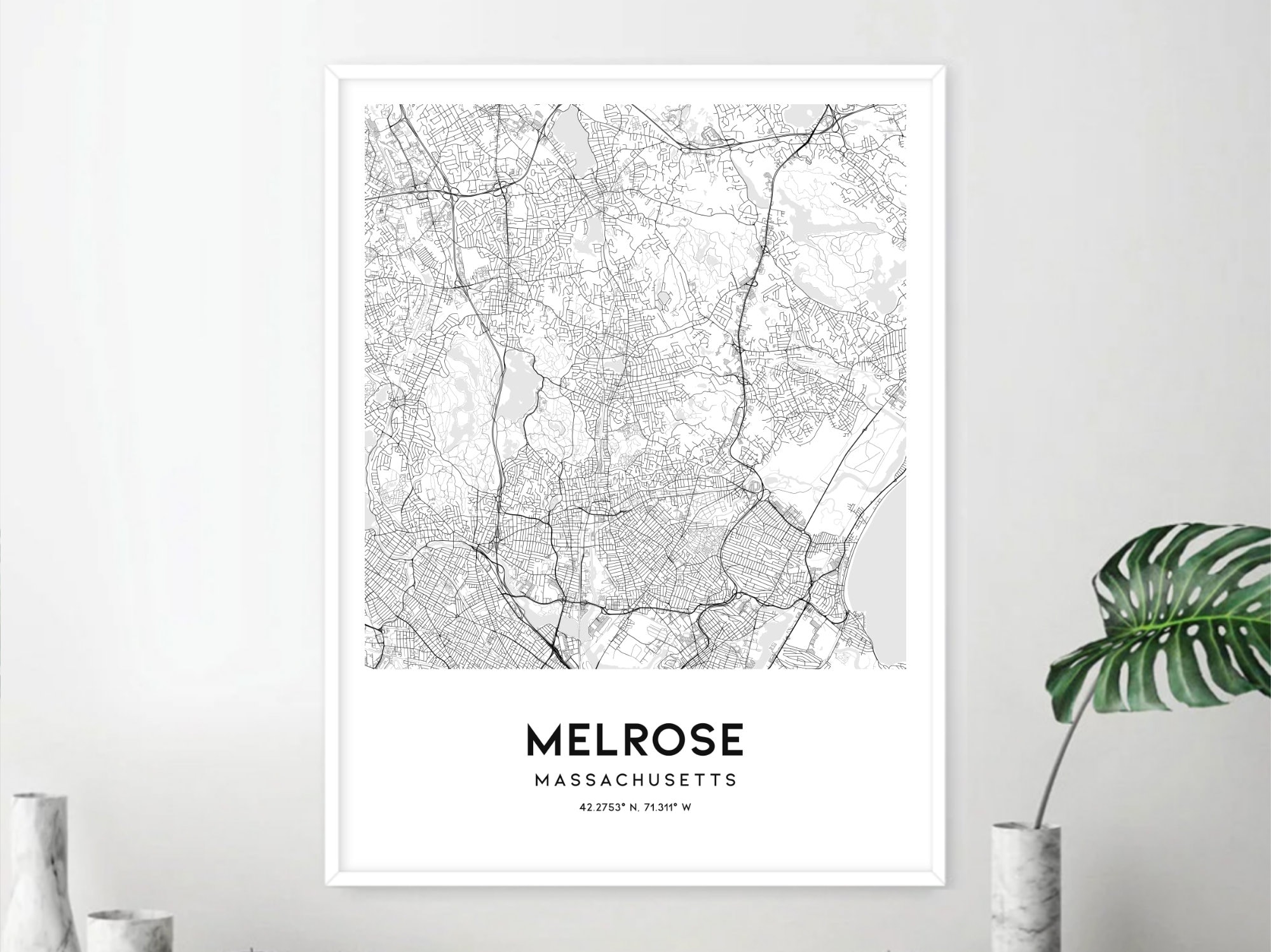 Melrose Map Print Melrose Map Poster Wall Art Ma City Map - Etsy