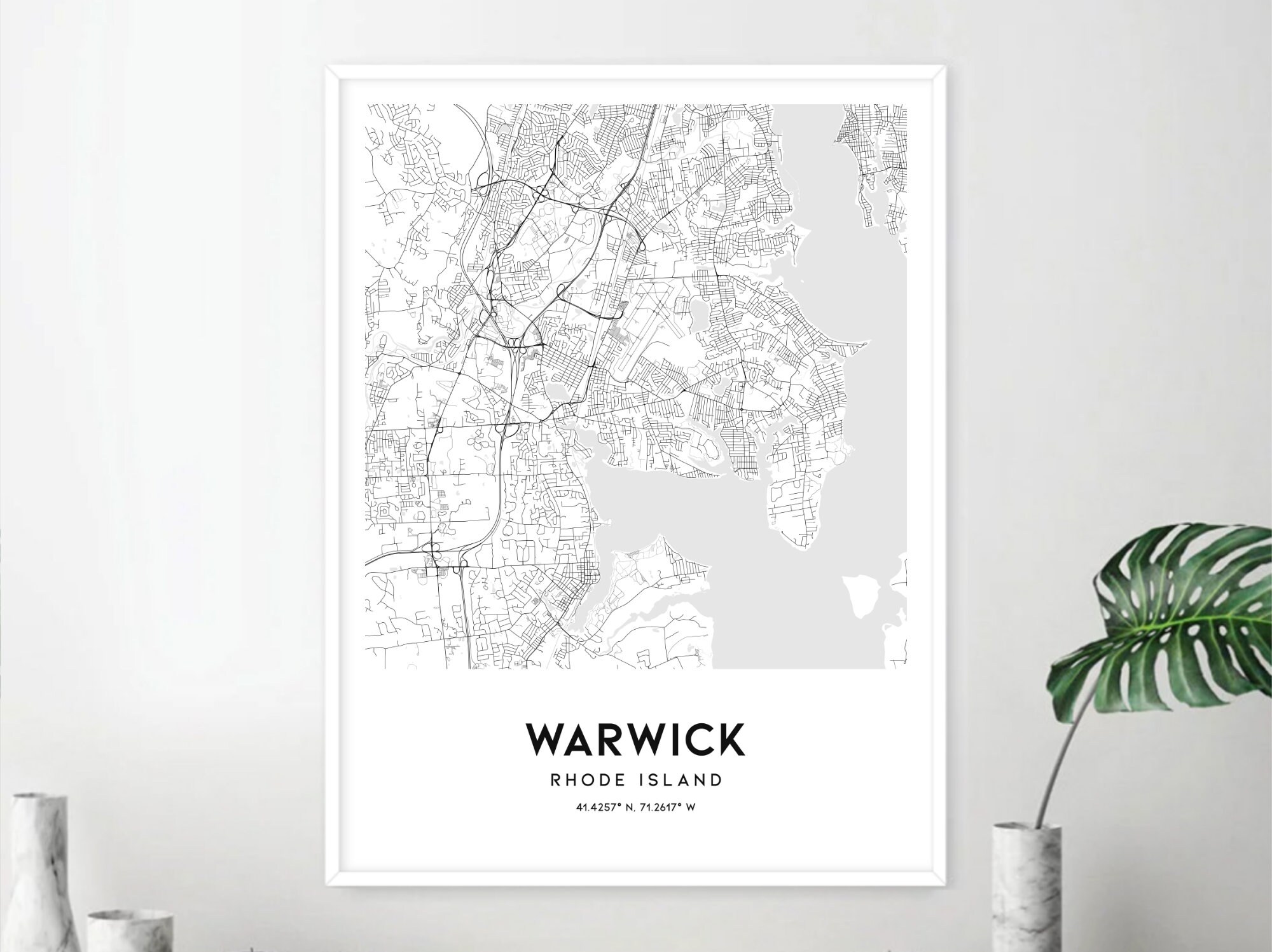 Warwick Map Print, Warwick Map Poster Wall Art, Ri City Map, Rhode ...