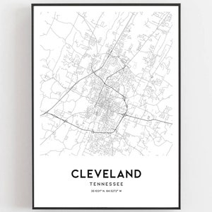 Cleveland Map Print Cleveland Map Poster Wall Art Tn City | Etsy