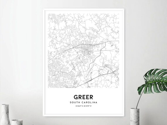 Greer Map Print Greer Map Poster Wall Art Sc City Map | Etsy