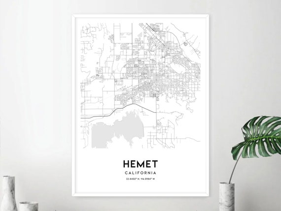 Hemet Map Print Hemet Map Poster Wall Art Ca City Map - Etsy