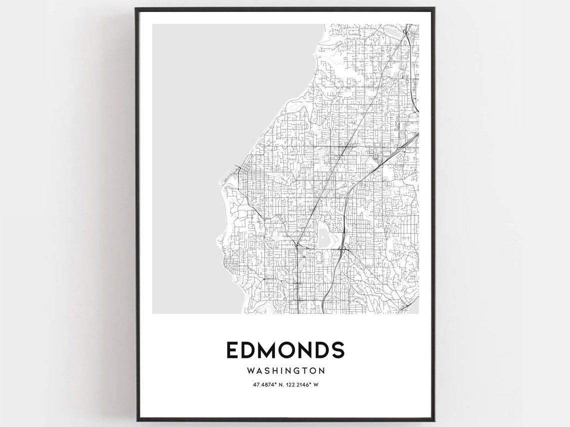 Edmonds Map Print Edmonds Map Poster Wall Art Wa City Map | Etsy