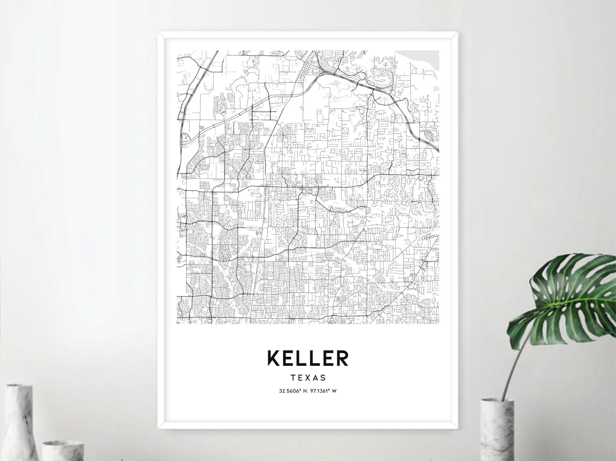 Keller Map Print, Keller Map Poster Wall Art, Tx City Map, Texas Print ...