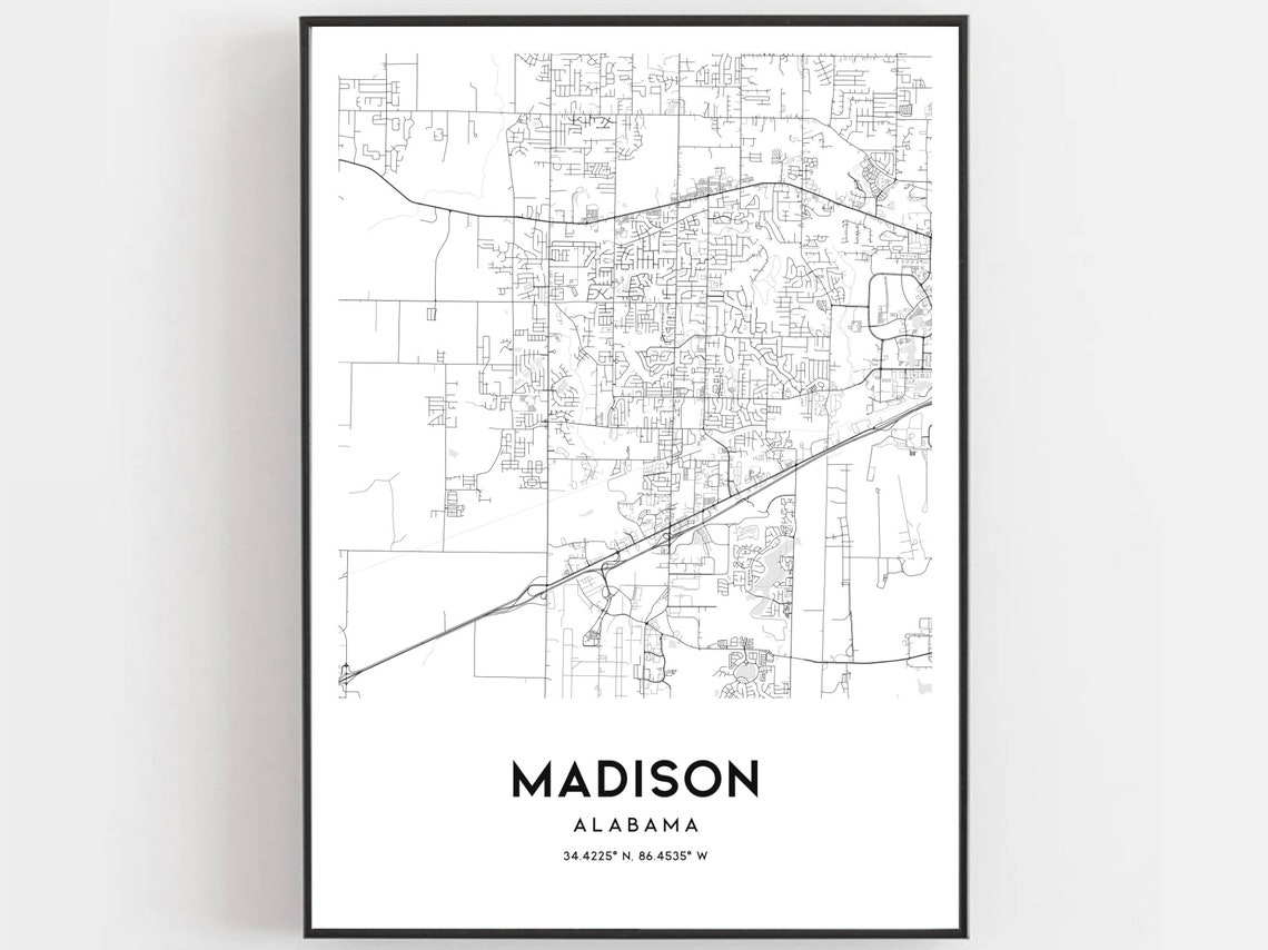 Madison Map Print Madison Map Poster Wall Art Al City Map | Etsy
