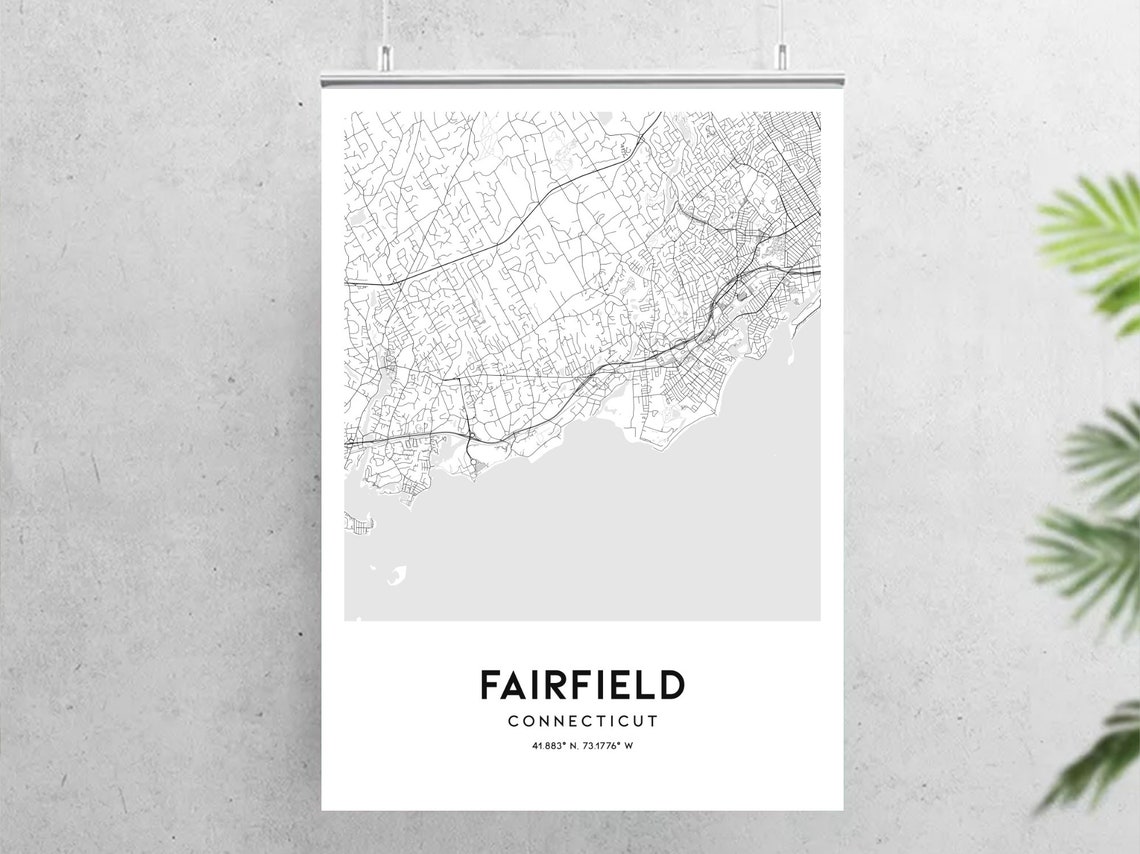 Fairfield Map Print Fairfield Map Poster Wall Art Ct City | Etsy