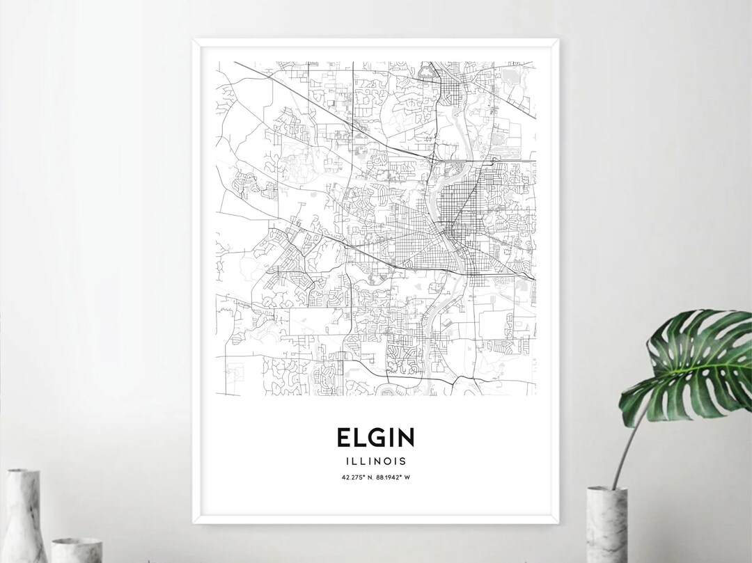 Elgin Map Print, Elgin Map Poster Wall Art, Il City Map, Illinois Print ...