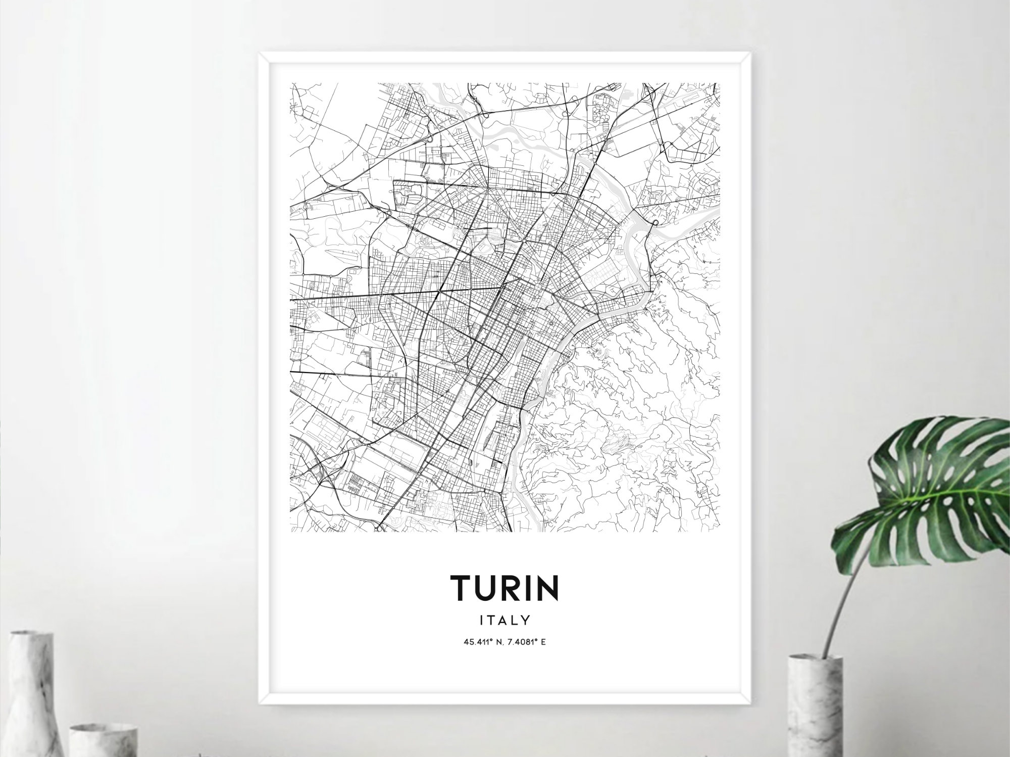 Turín Mapa Print, Turín Mapa Póster Arte Mural, Turín Mapa de la Ciudad ...