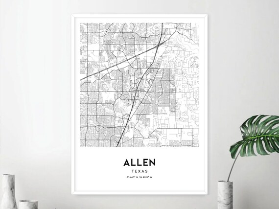 Allen Map Print Allen Map Poster Wall Art Tx City Map Texas - Etsy España