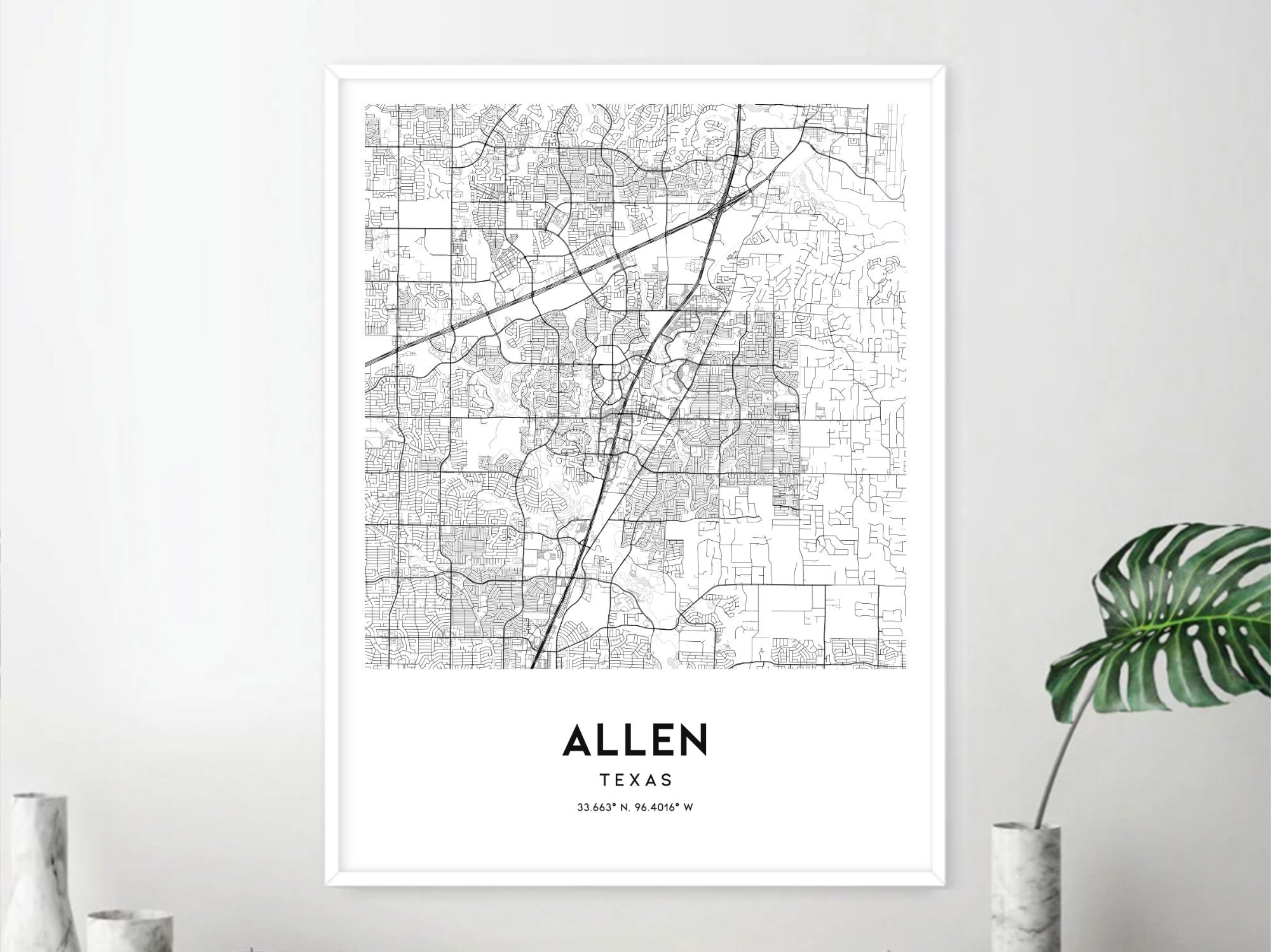 Allen Map Print, Allen Map Poster Wall Art, Tx City Map, Texas Print ...