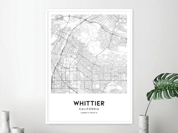 Whittier Map Print Whittier Map Poster Wall Art Ca City Map - Etsy España