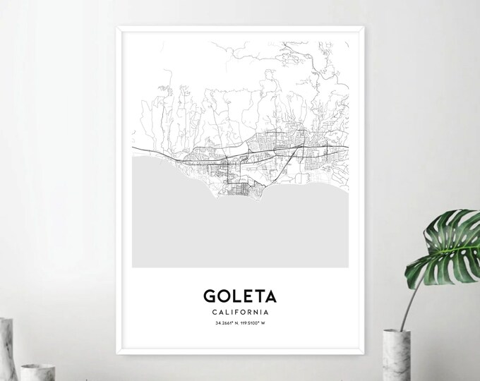 Goleta Map Print, Goleta Map Poster Wall Art, Ca City Map, California ...
