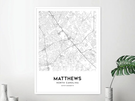 Matthews Map Print Matthews Map Poster Wall Art Nc City | Etsy