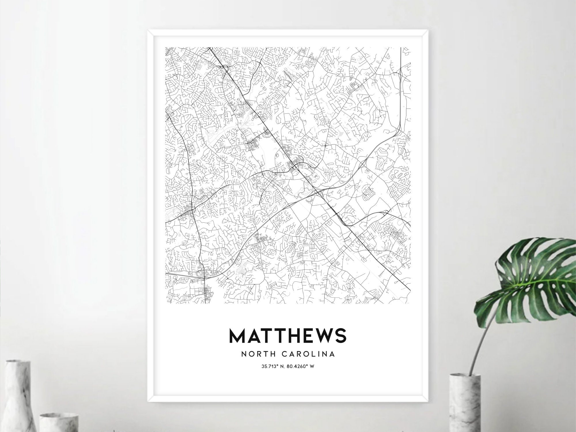 Matthews Map Print, Matthews Map Poster Wall Art, Nc City Map, North ...