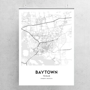 Baytown Map Print Baytown Map Poster Wall Art Tx City Map | Etsy