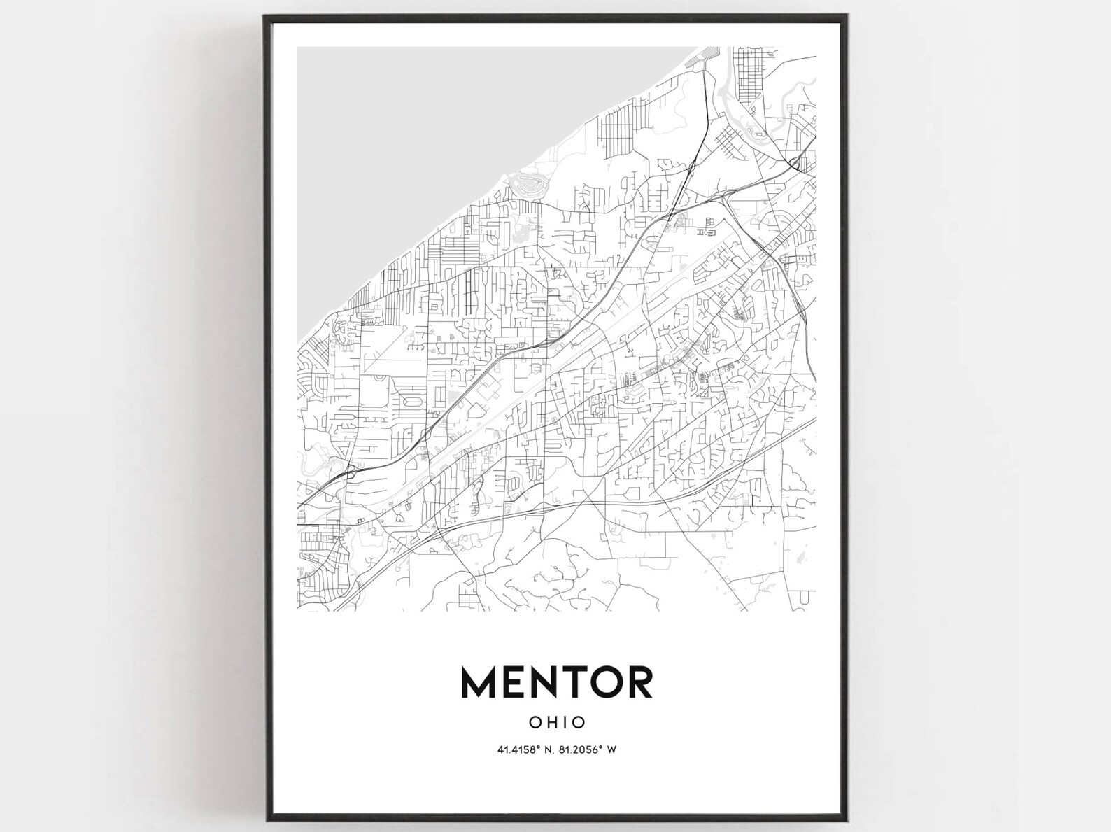 Mentor Map Print Mentor Map Poster Wall Art Oh City Map | Etsy