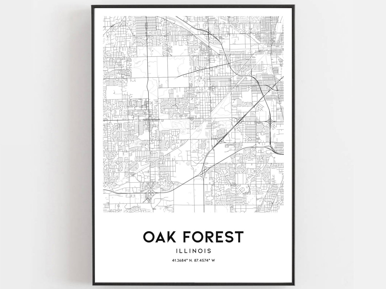Oak Forest Map Print Oak Forest Map Poster Wall Art Il City | Etsy