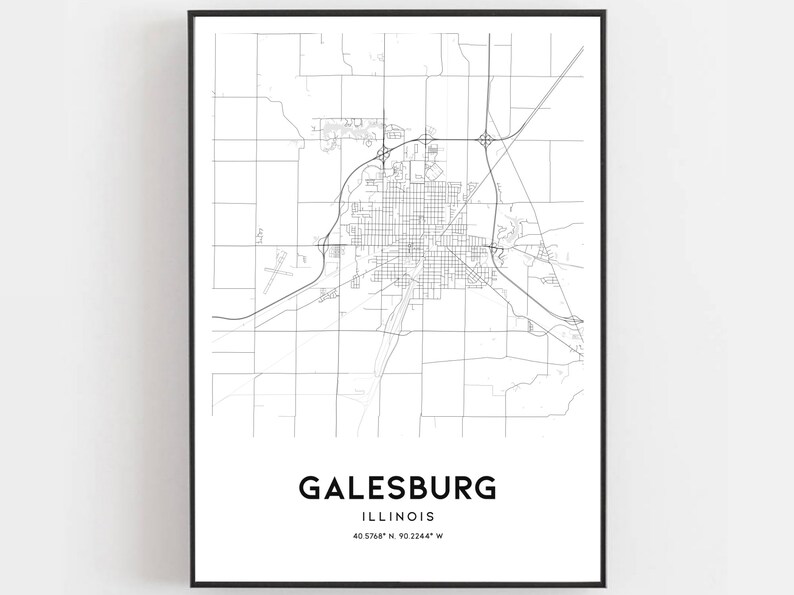 Galesburg Map Print Galesburg Map Poster Wall Art Il City | Etsy
