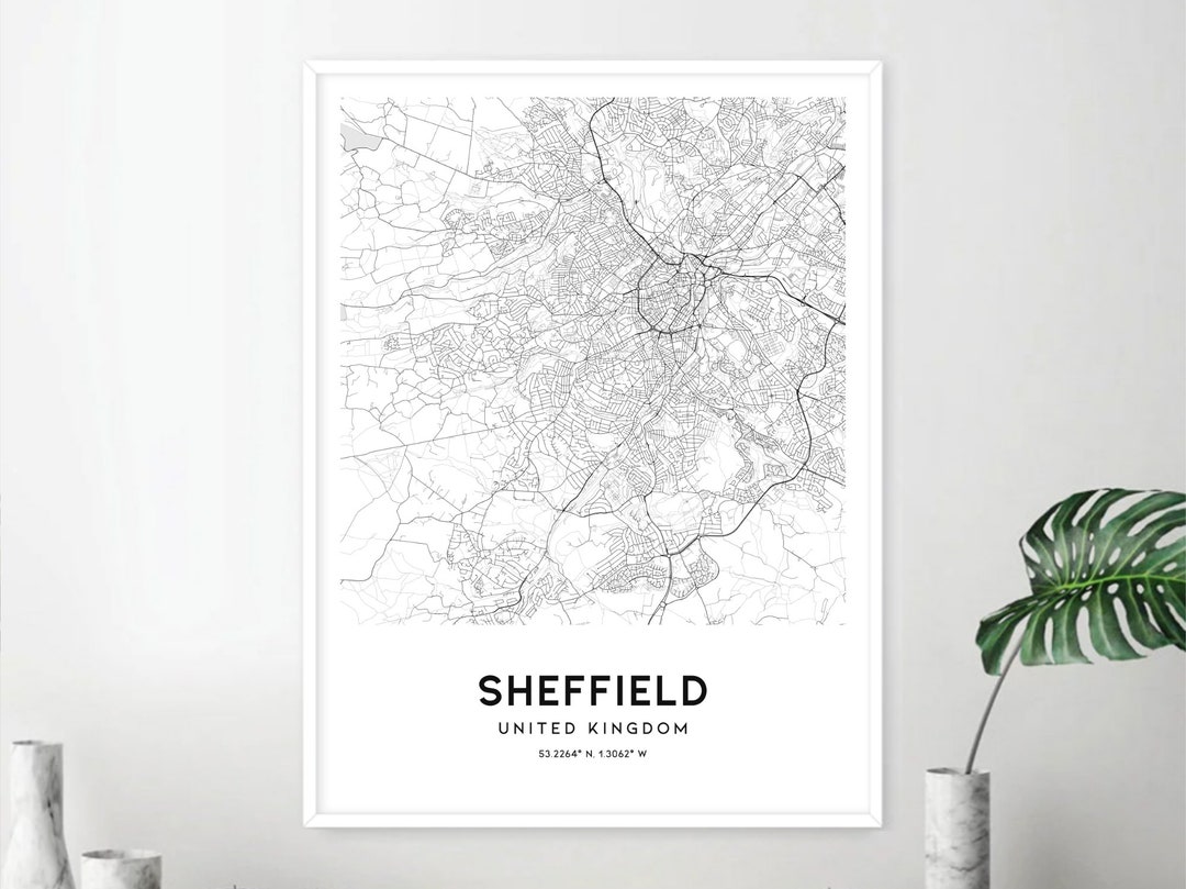 Sheffield Map Print, Sheffield Map Poster Wall Art, Sheffield City Map ...