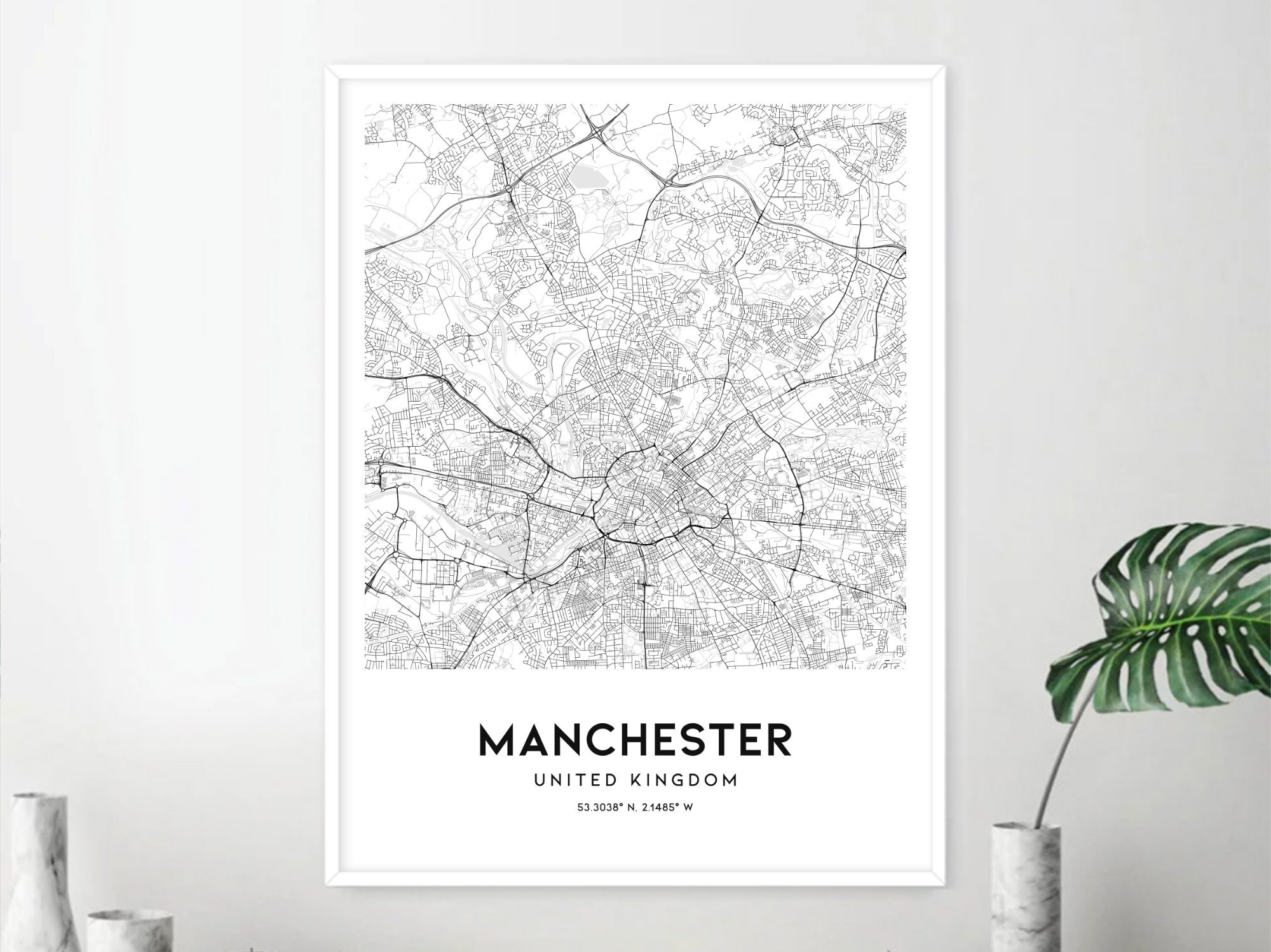 Manchester Map Print, Manchester Map Poster Wall Art, Manchester City ...