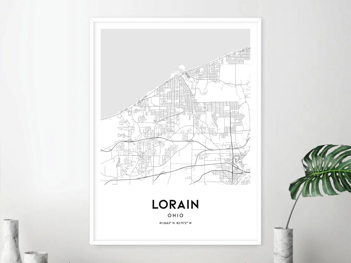 Lorain Map Print, Lorain Map Poster Wall Art, Oh City Map, Ohio Print ...