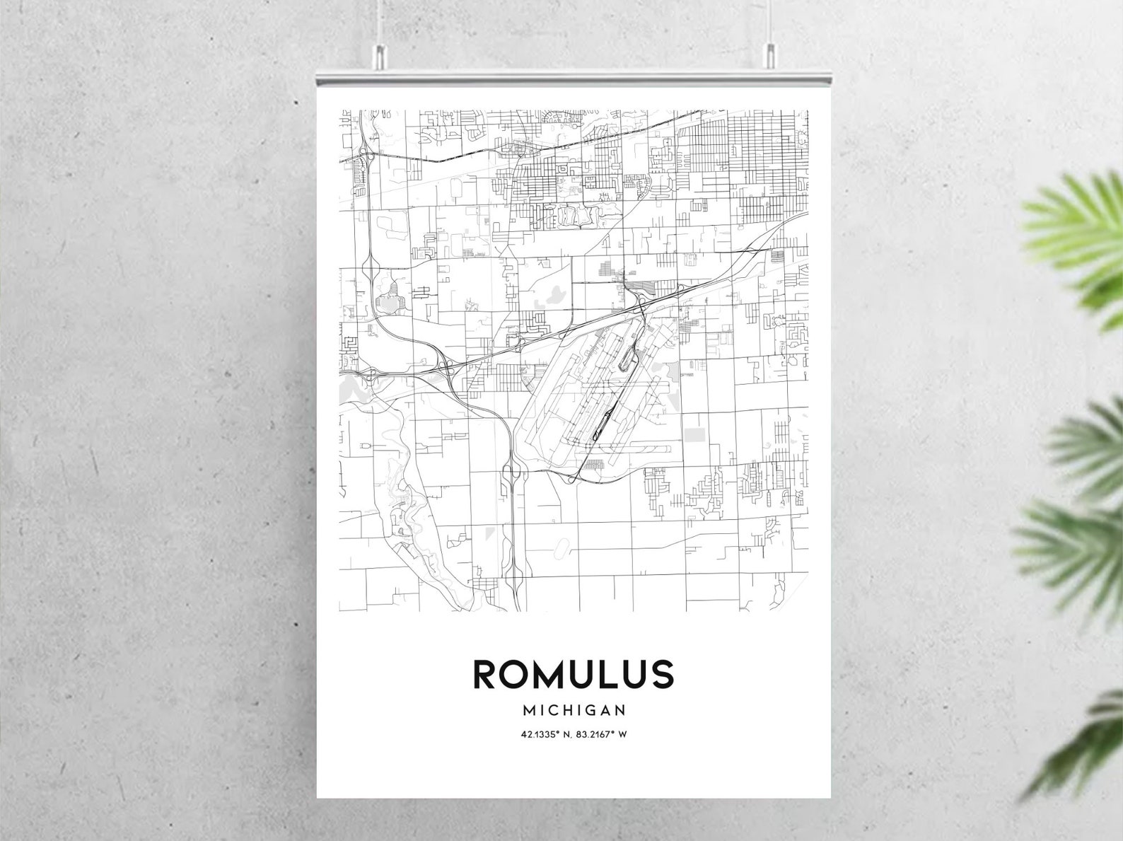 Romulus Map Print Romulus Map Poster Wall Art Mi City Map | Etsy