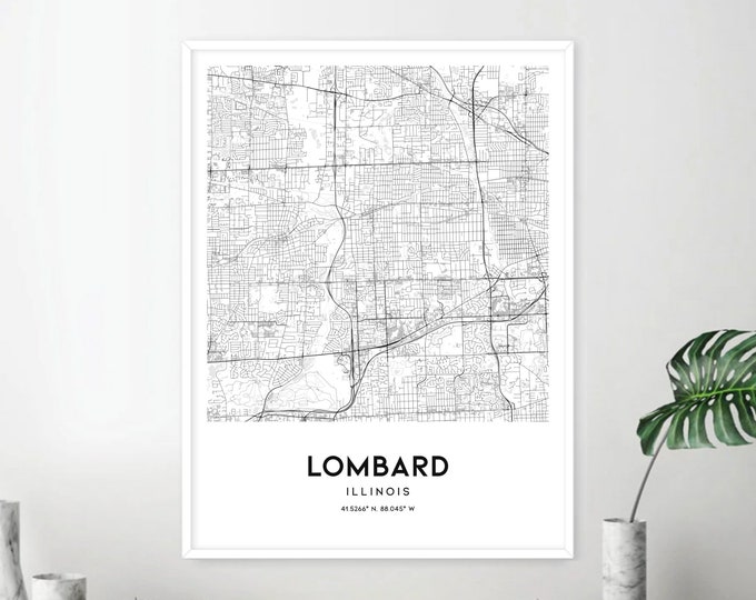 Lombard Map Print, Lombard Map Poster Wall Art, Il City Map, Illinois ...