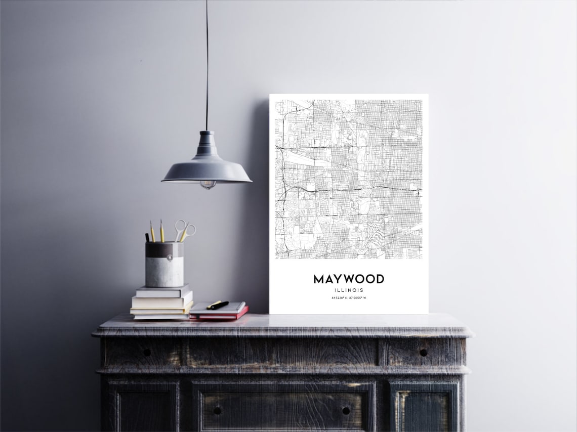 Maywood Map Print Maywood Map Poster Wall Art Il City Map - Etsy