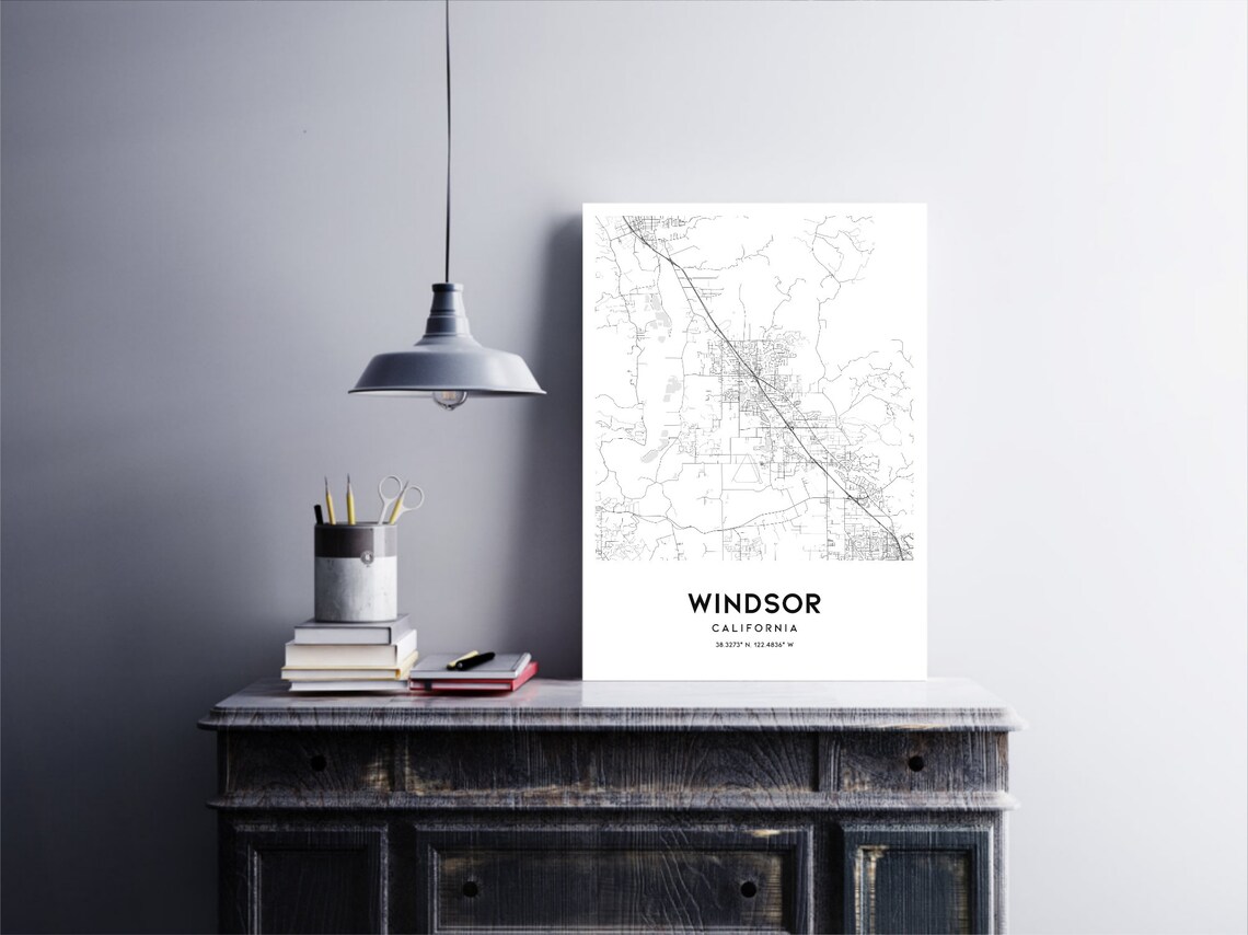 Windsor Map Print Windsor Map Poster Wall Art Ca City Map - Etsy