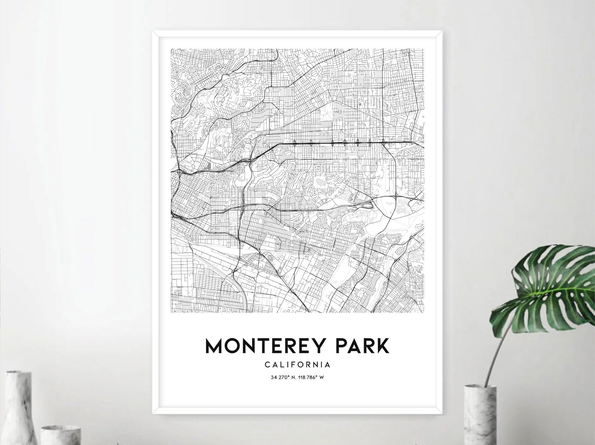 Home & Living Wall Décor Monterey Park art map Monterey Park city map ...
